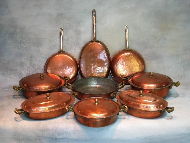 Handmade Mediterranean Copper Cookware Hammered 14 pcs. Set at 1stDibs