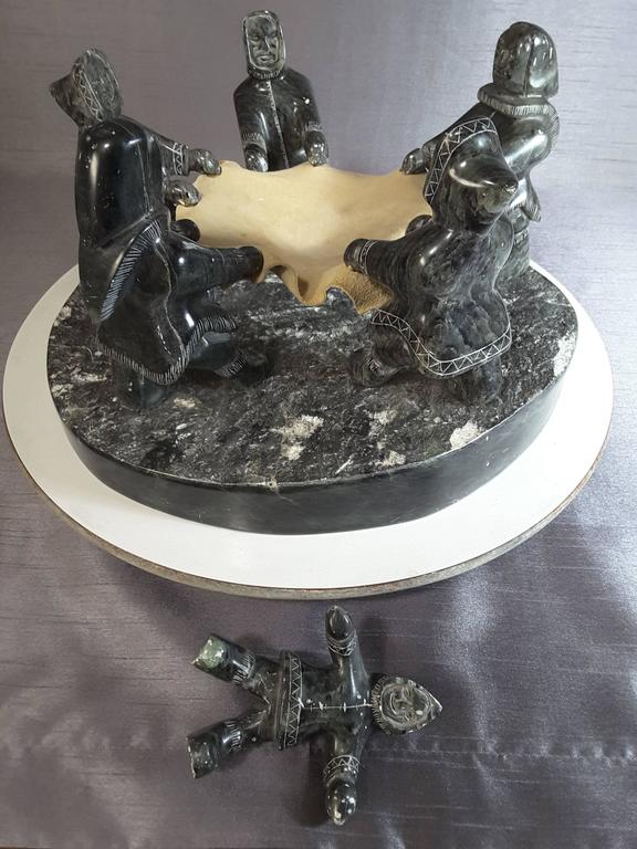 Large Scale Soapstone Carving of Nalukatuk "Inuit Blanket Toss" at 1stDibs