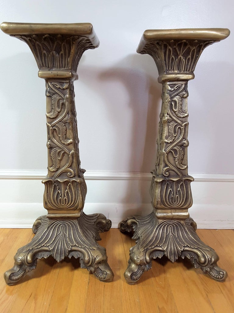 Pair of Mid-Century Modern Solid Brass Patinated Pedestals For Sale at ...
