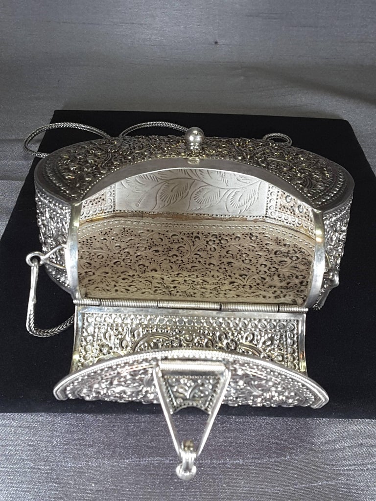 Sterling Silver Floral Decorated Evening Purse at 1stDibs