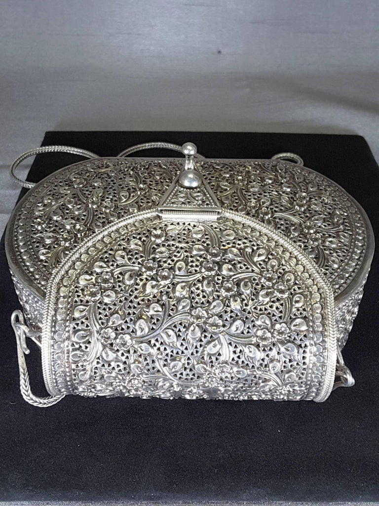 Sterling Silver Floral Decorated Evening Purse at 1stDibs