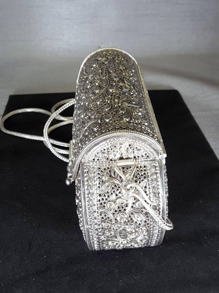 Sterling Silver Floral Decorated Evening Purse at 1stDibs