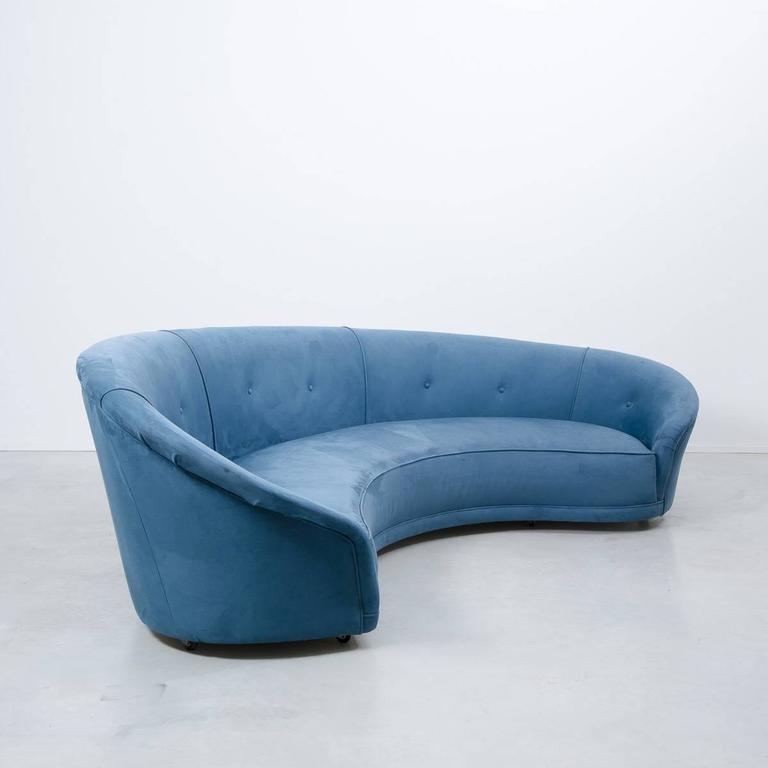 Mid-Century Blue Curved Sofa, 1970s at 1stDibs