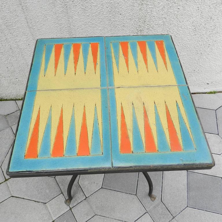Vintage 1930s D and M Backgammon Iron and Tile Table at 1stDibs