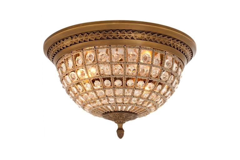 Arabesque Ceiling Lamp Polished Vintage Brass and Crystal Glass For ...