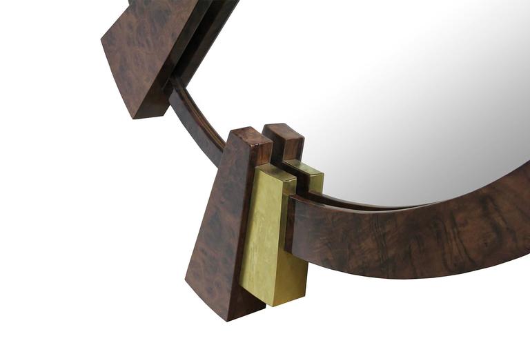 Times Round Mirror with Walnut Root Veneer, Brass and Copper Frame ...