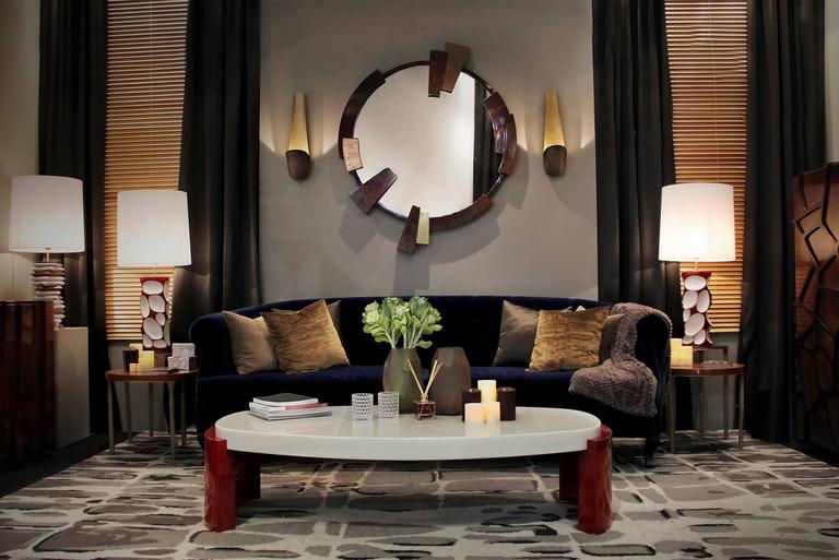 Times Round Mirror with Walnut Root Veneer, Brass and Copper Frame ...