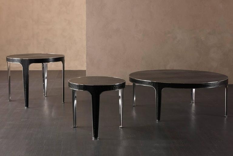 Shadow Round Coffee Table Steel and Leather Base with Marbel Top For ...