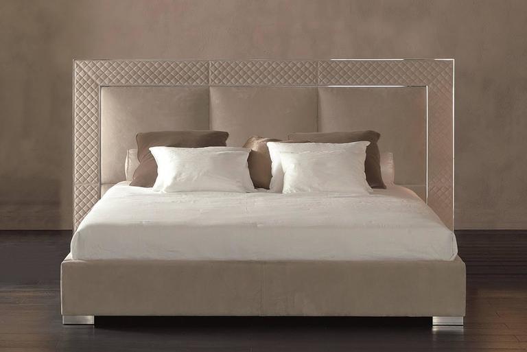 Sigma Bed with Low Headboard, Leather Upholstery Bronze or Steel Frame ...