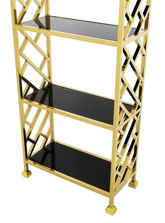 Gold Shelves in Gold Finish and Six Black Glass For Sale at 1stDibs
