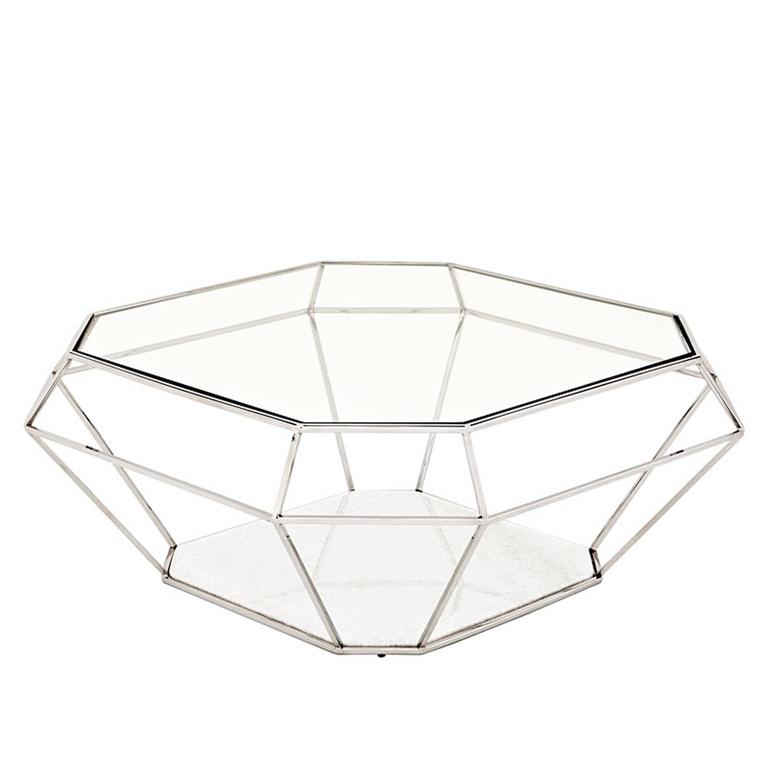 Diamond Coffee Table in Gold Finish with White Marble For Sale at ...