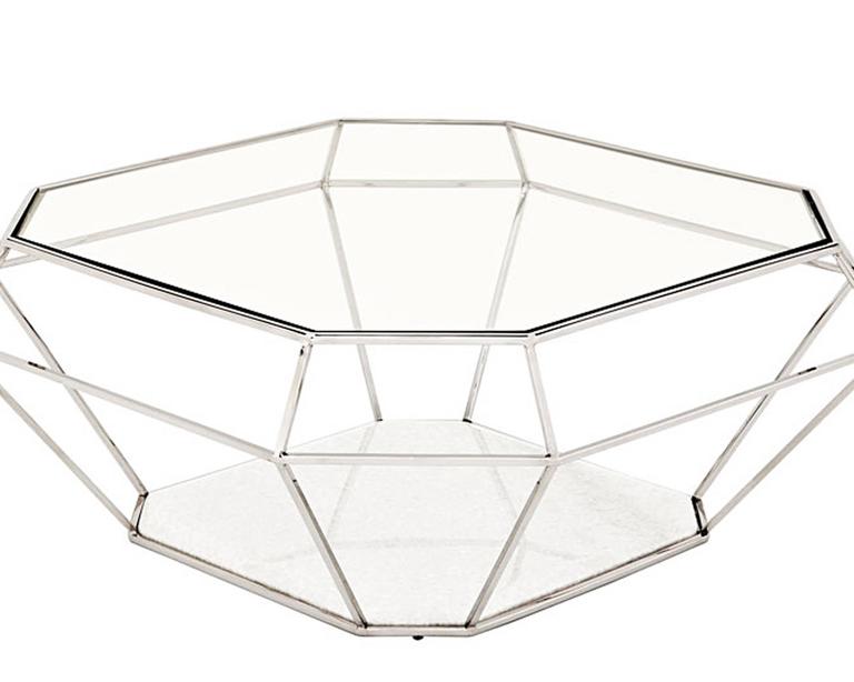 Diamond Coffee Table in Gold Finish with White Marble For Sale at ...