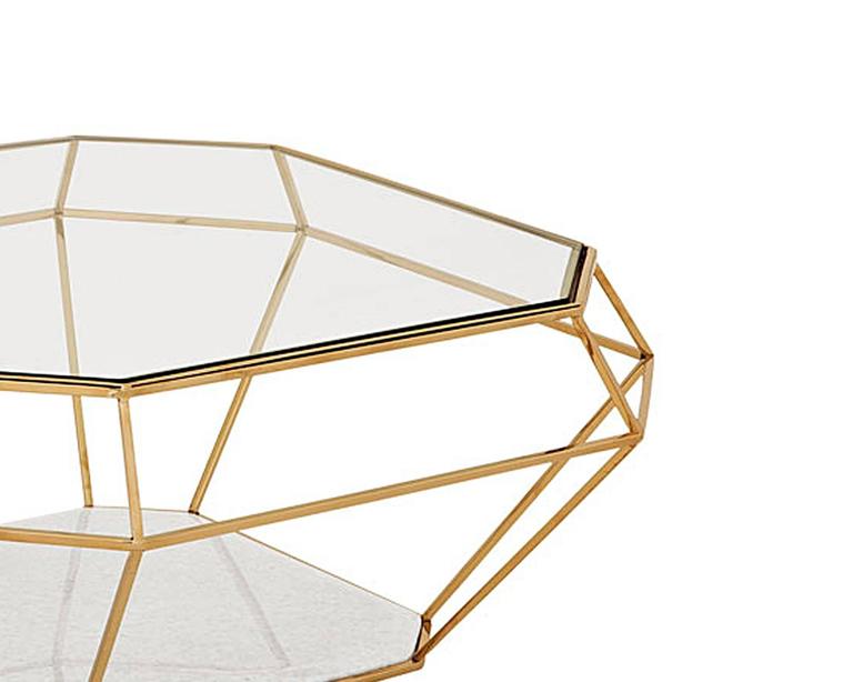 Diamond Coffee Table in Gold Finish with White Marble For Sale at ...