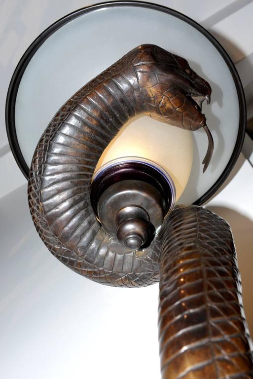 Snake Floor Lamp in Bronze with Frosted Glass Lamp at 1stDibs | snake ...