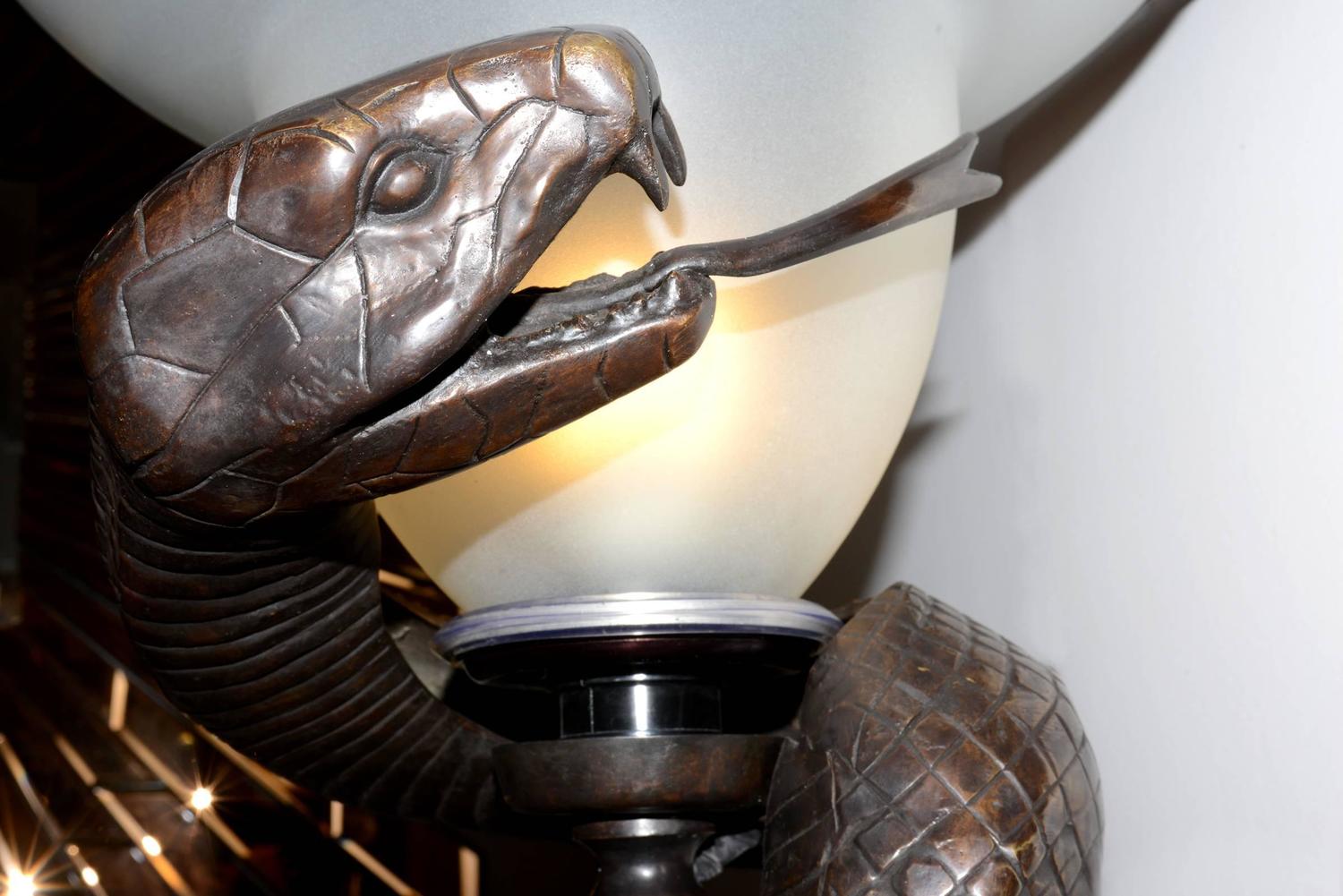 Snake Floor Lamp in Bronze with Frosted Glass Lamp For Sale at 1stdibs