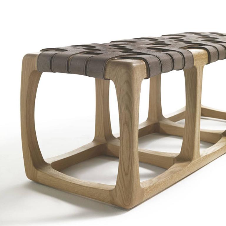 Webbing Bench in Solid oak Wood with Genuine Nubuck Leather For Sale at ...