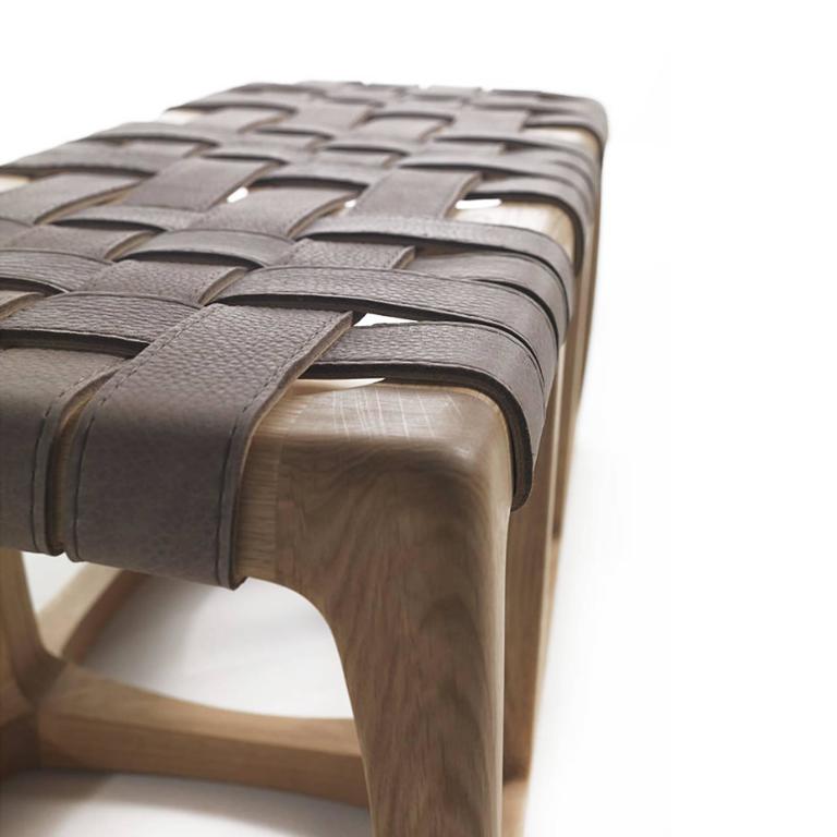 Webbing Bench in Solid oak Wood with Genuine Nubuck Leather For Sale at ...