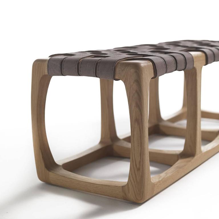 Webbing Bench in Solid oak Wood with Genuine Nubuck Leather For Sale at ...
