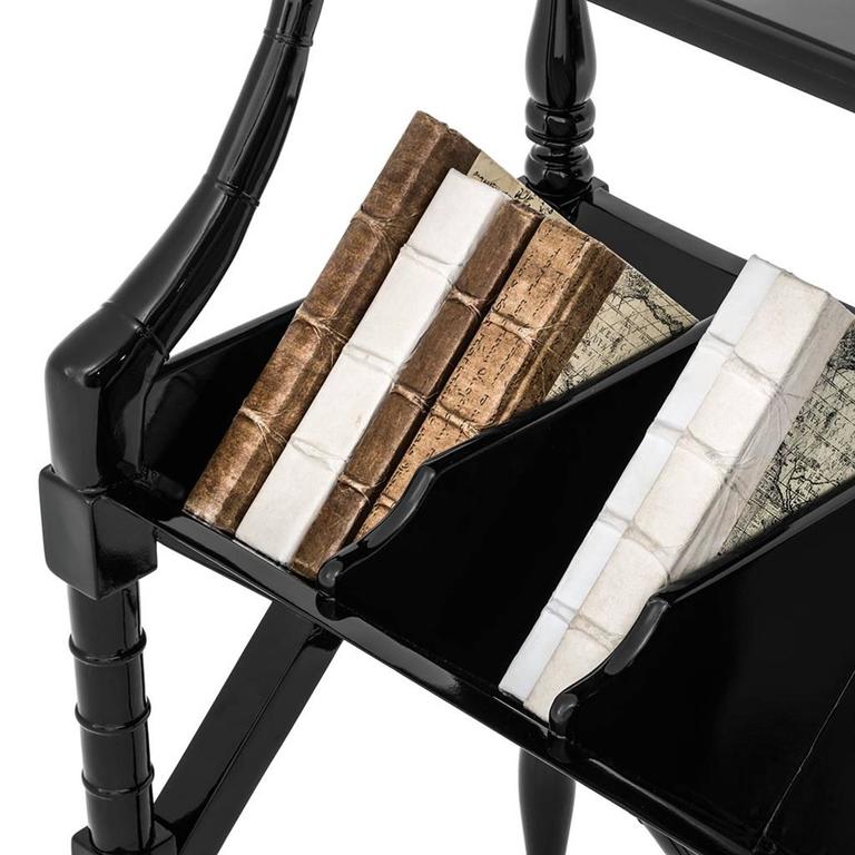 Harper Book Rack in Solid Mahogany Wood Black Lacquered For Sale at 1stDibs