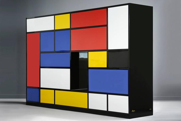 Le Mondrian Sideboard High Lacquered with 16 Adjustable Drawers For ...
