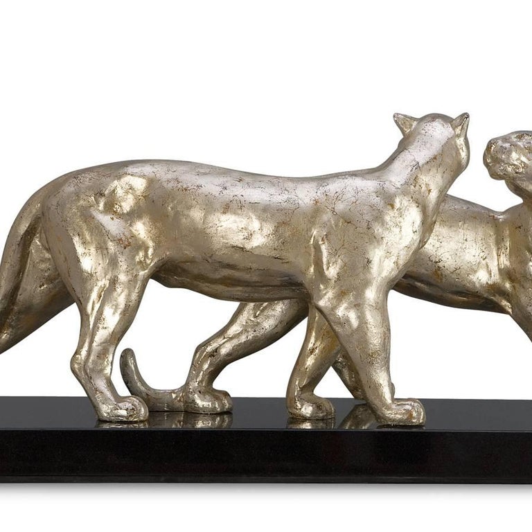 Leopards Sculpture in Antique Silver Finish For Sale at 1stDibs