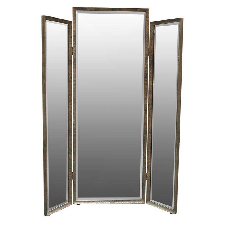 Three Panels Mirror in Hammered Iron at 1stDibs | three panel mirror ...