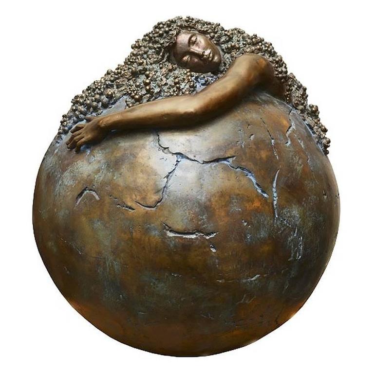 Unique Sculpture Woman Earth Globe Bronze at 1stDibs