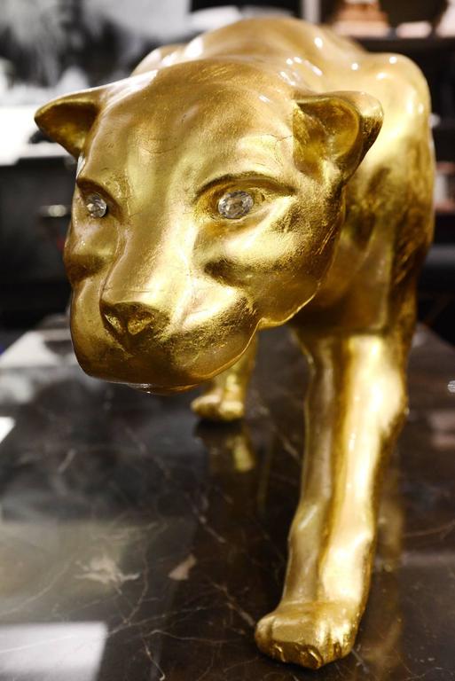 Panther Sculpture Gilded with Gold Leaf Eyes in SWAROVSKI Crystals at ...