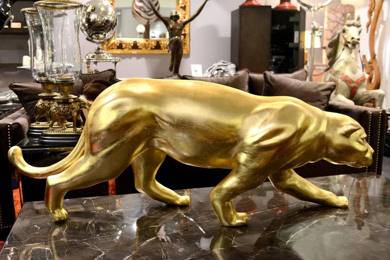 Panther Sculpture Gilded with Gold Leaf Eyes in SWAROVSKI Crystals at ...