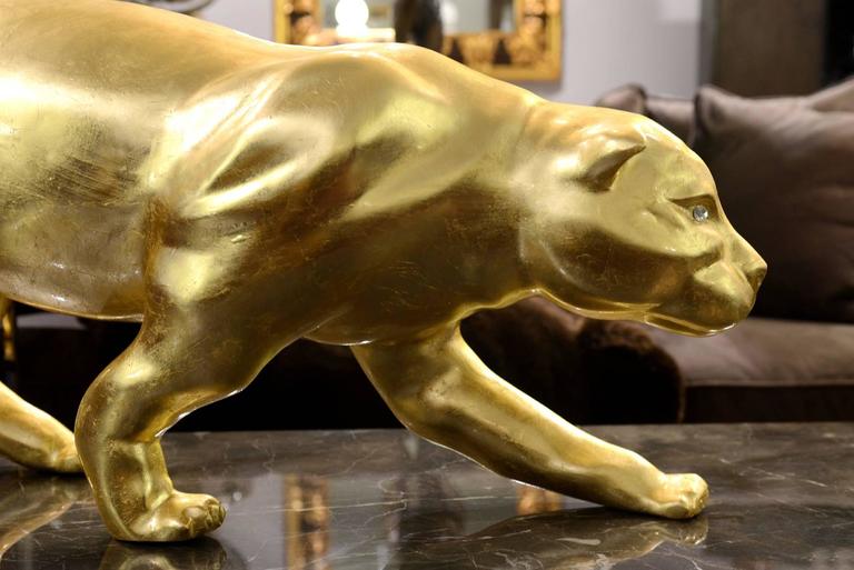 Panther Sculpture Gilded with Gold Leaf Eyes in SWAROVSKI Crystals at ...
