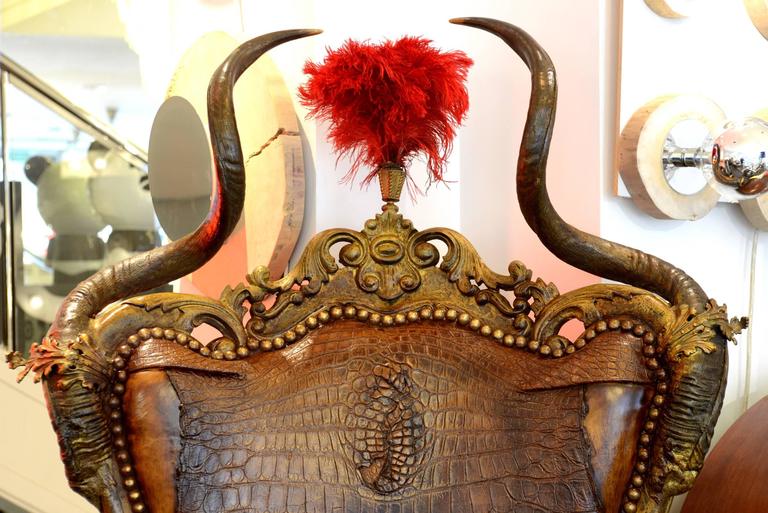 Armchair with Genuine Alligator Genuine Goat and True Horns For Sale at ...