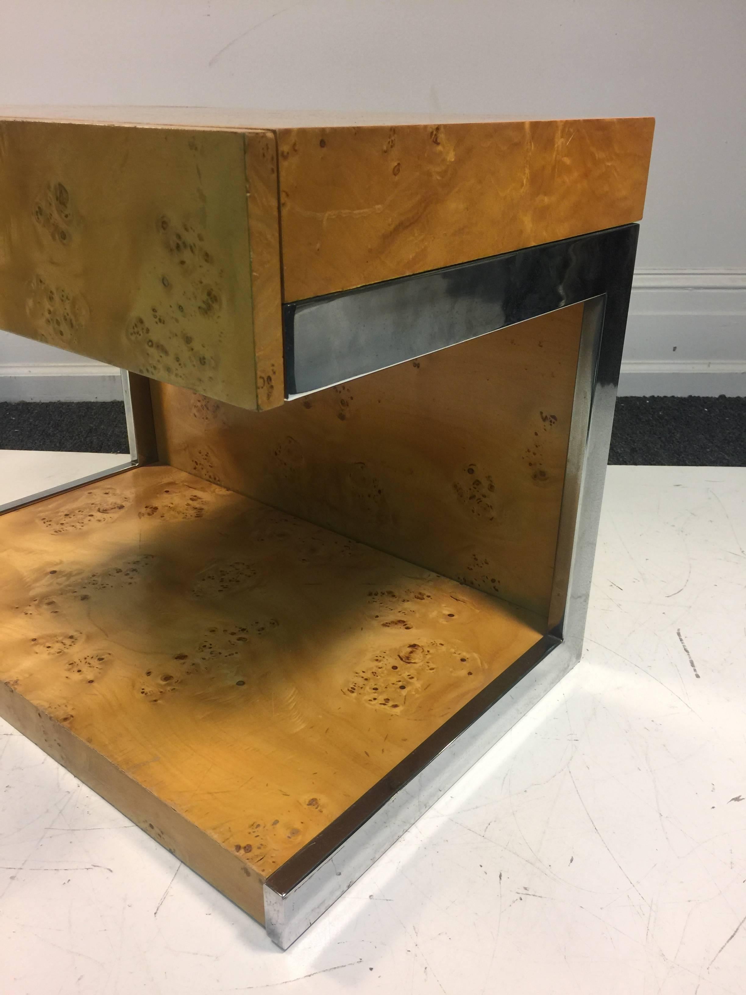 Magnificent Milo Baughman Burl Wood Console Table with Chrome Sides For ...