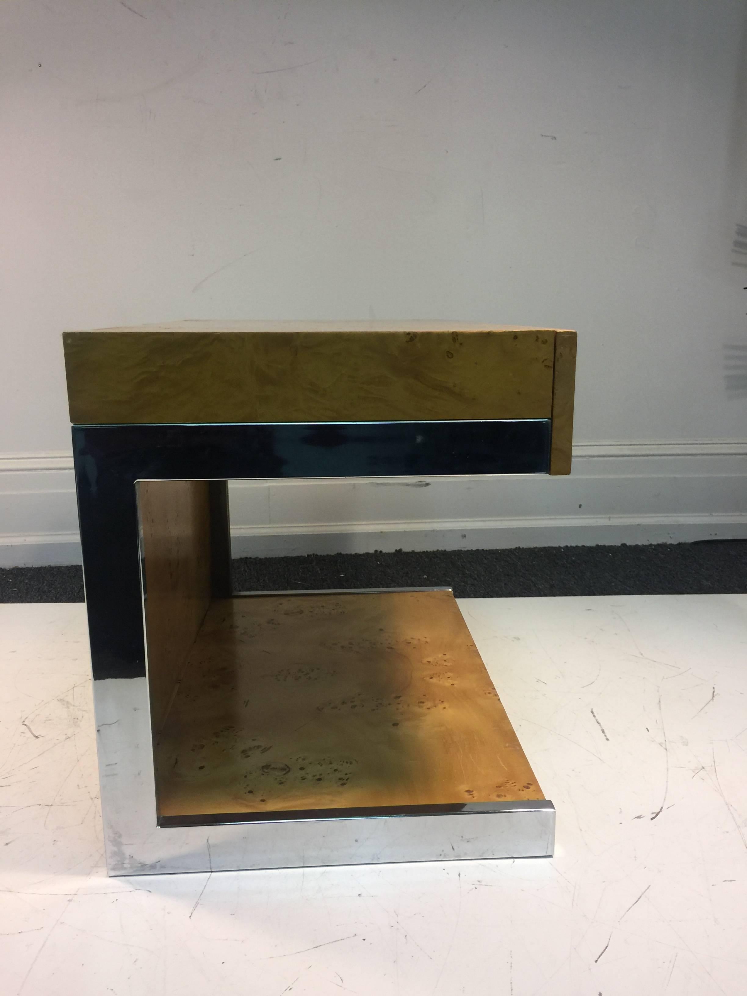 Magnificent Milo Baughman Burl Wood Console Table with Chrome Sides For ...