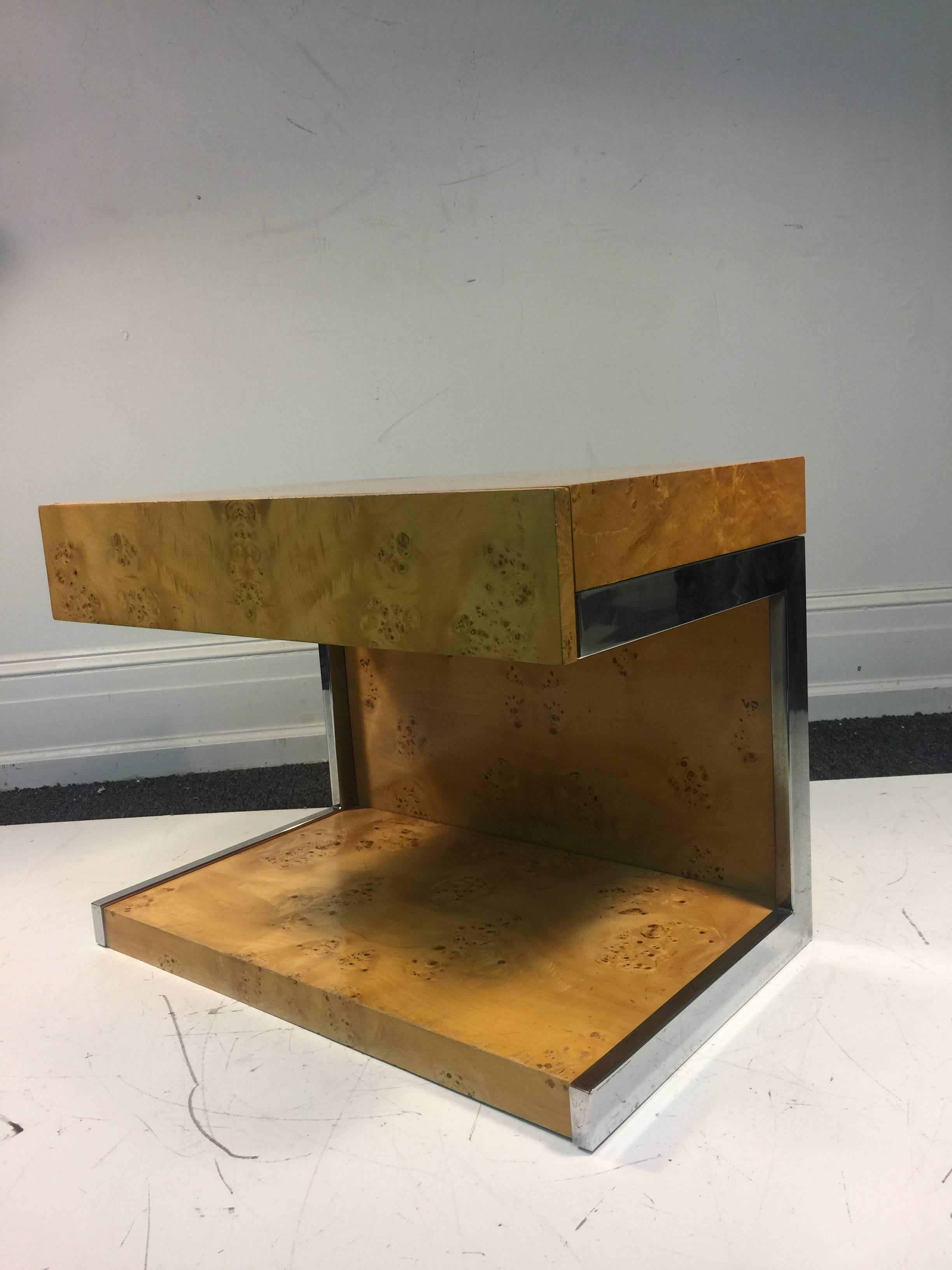 Magnificent Milo Baughman Burl Wood Console Table with Chrome Sides For ...