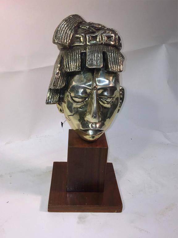 Abstract Silvered Bronze Aztec Warrior Bust For Sale at 1stDibs