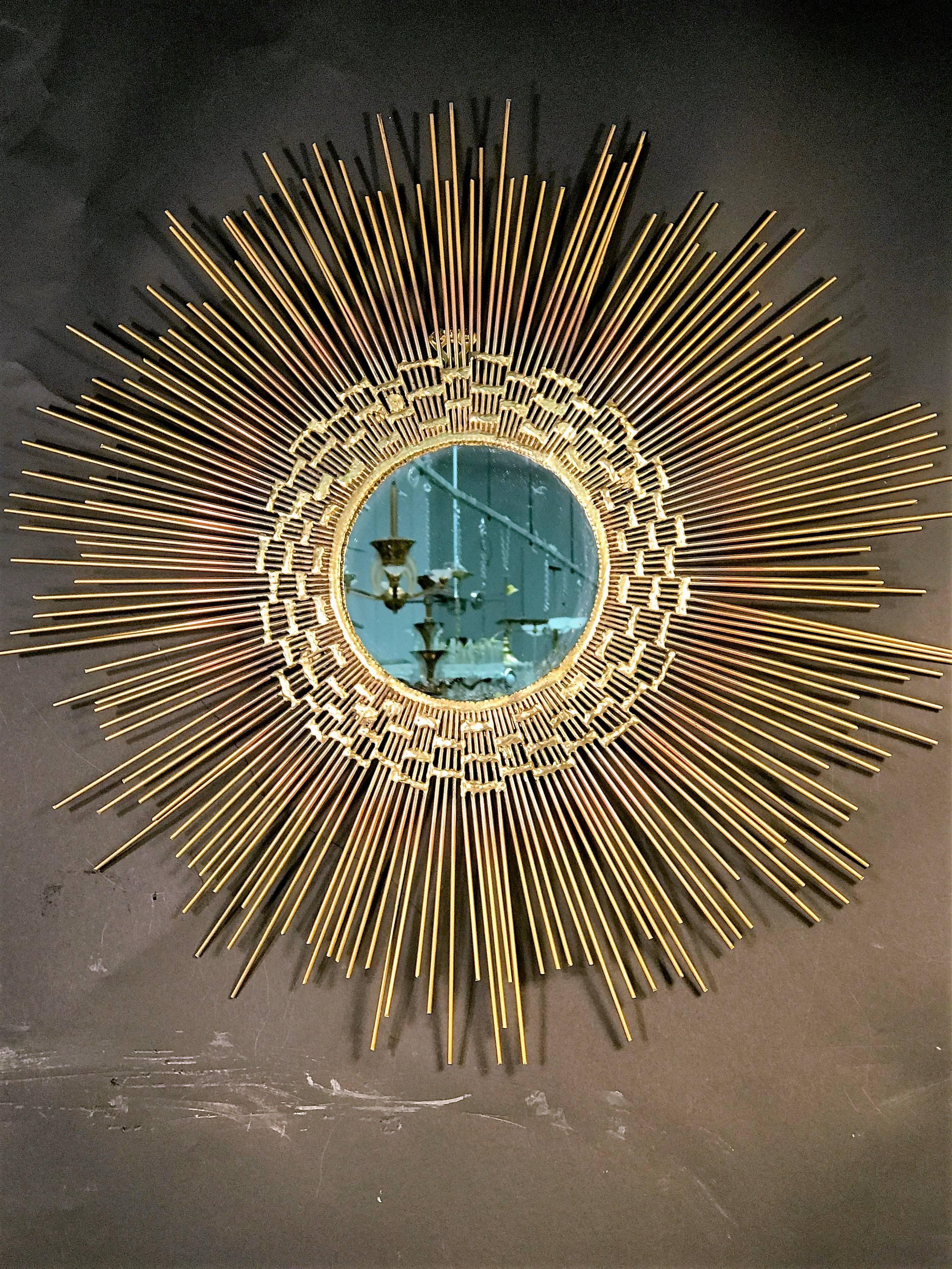 Beautiful Brutalist Sunburst Mirror Wall Sculpture For Sale at 1stDibs