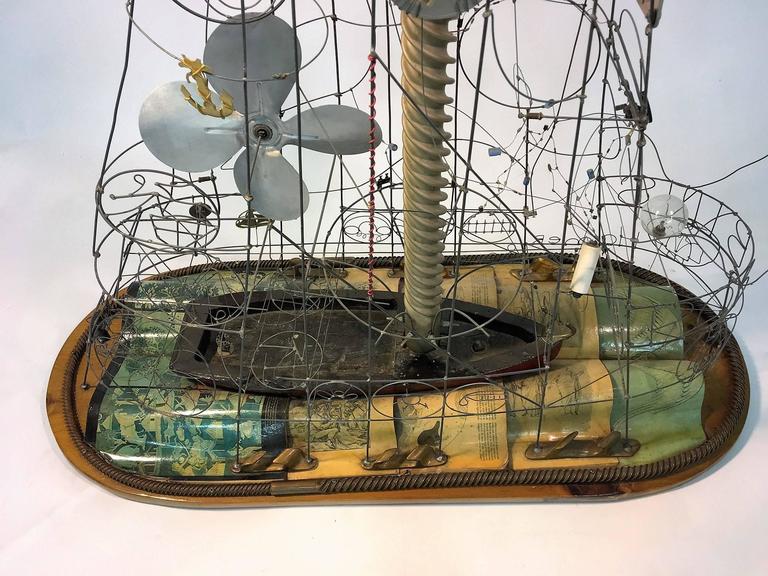 Incredible and Bizarre Artist Signed Wire Ship Sculpture Radio For Sale ...
