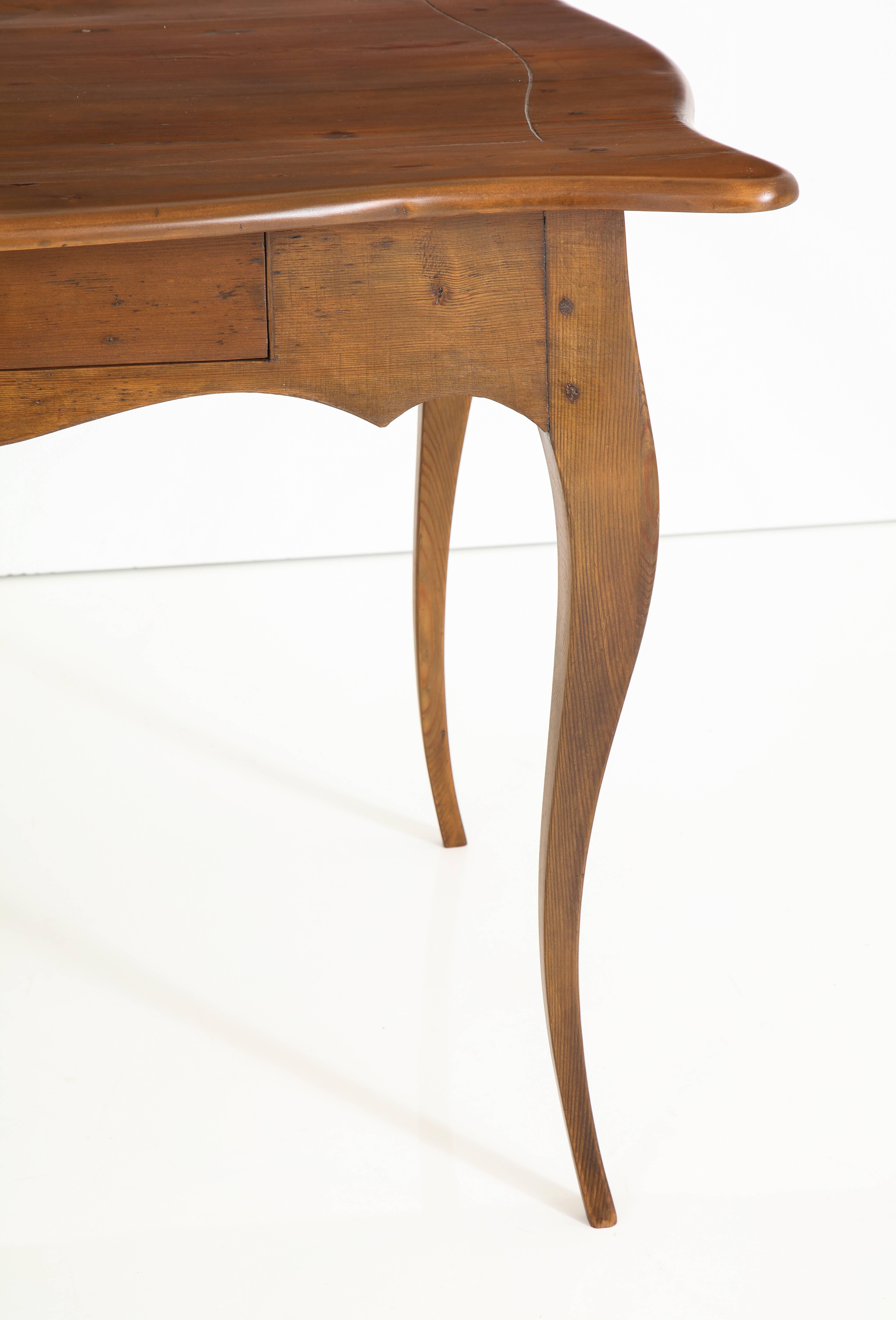 Rococo Pine Table or Desk with Single Drawer, Scalloped Apron and ...