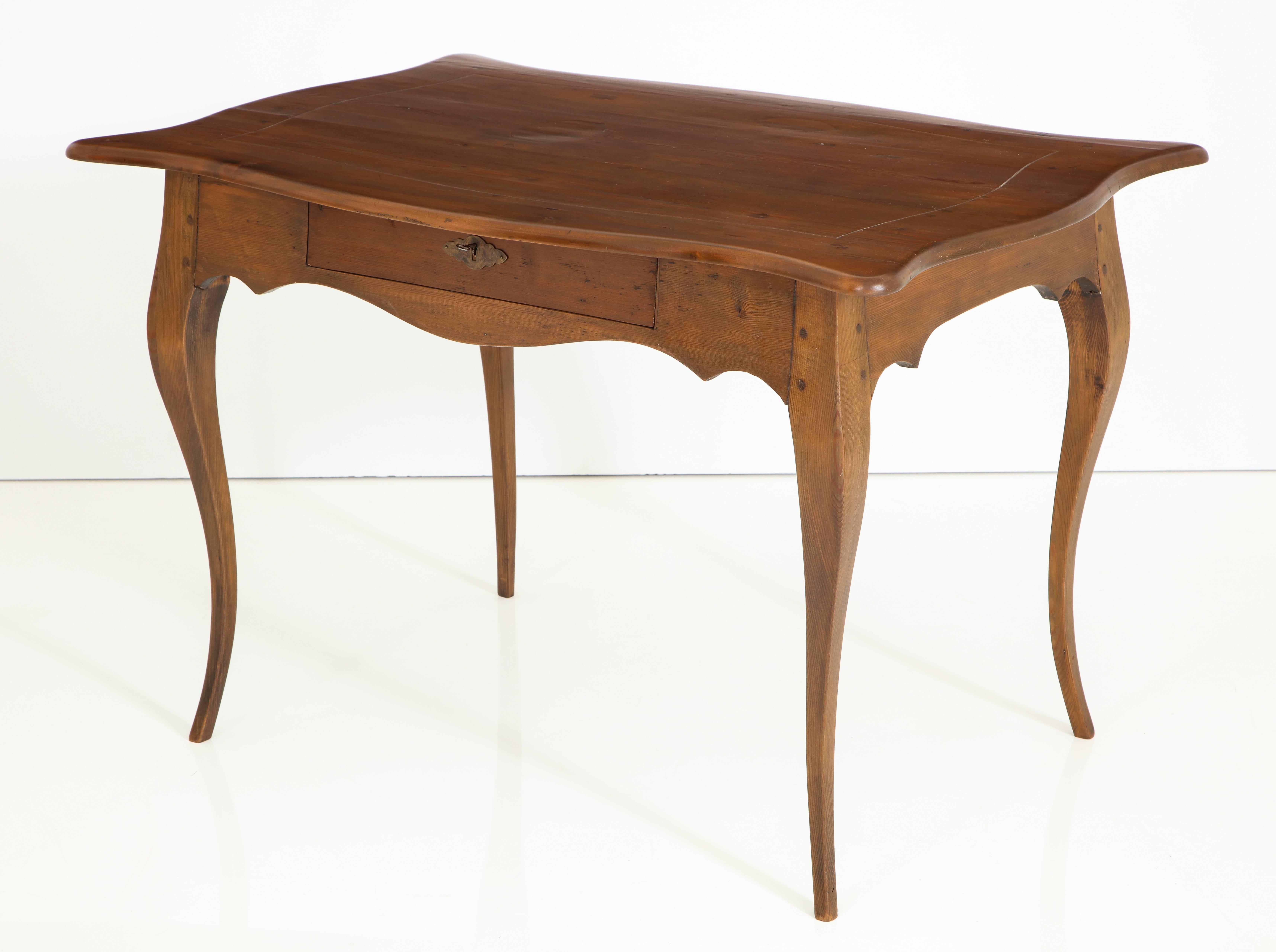 Rococo Pine Table or Desk with Single Drawer, Scalloped Apron and ...