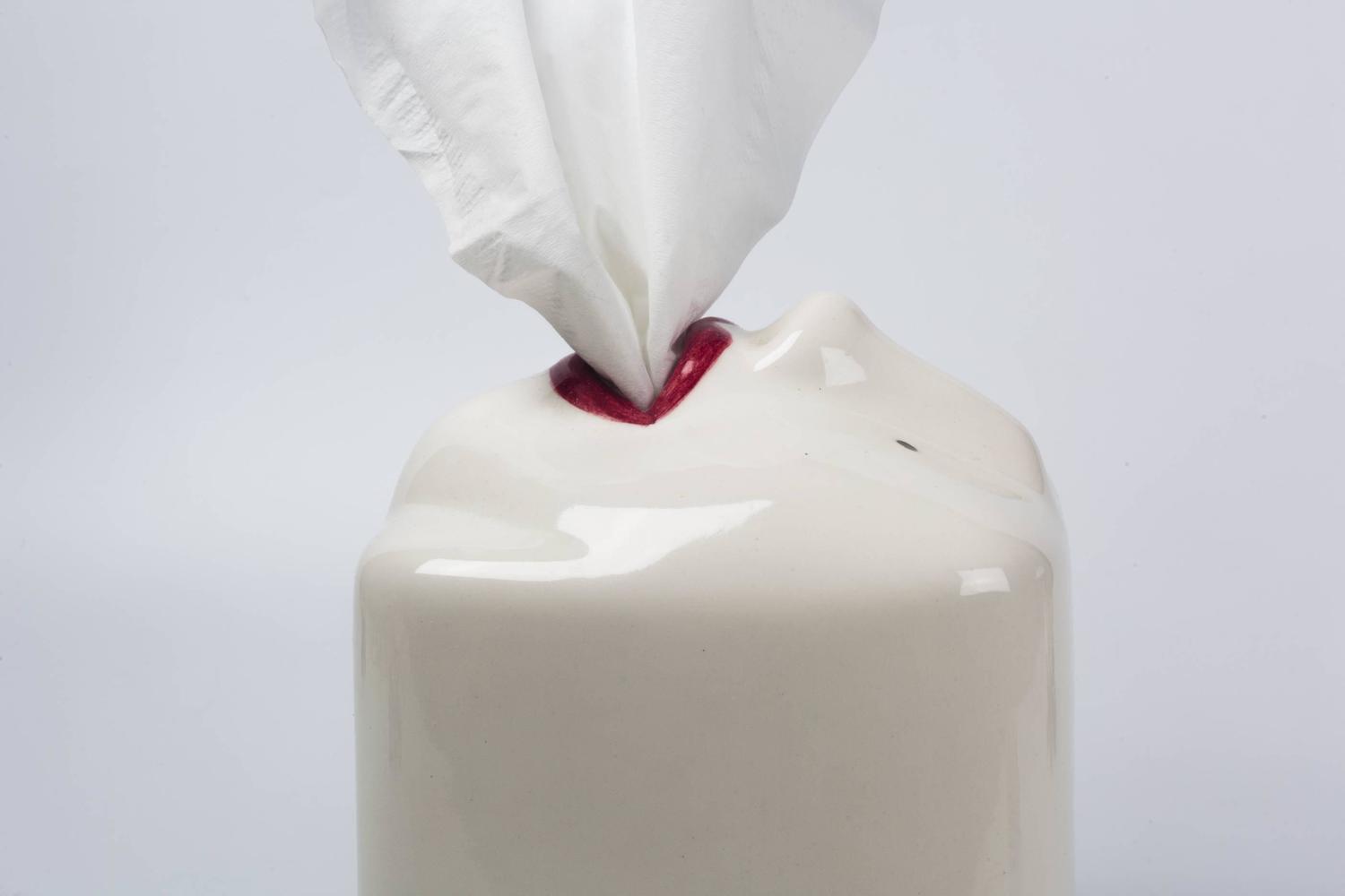 Ceramic White Tissue Box with Face and Mouth Ouverture at 1stdibs