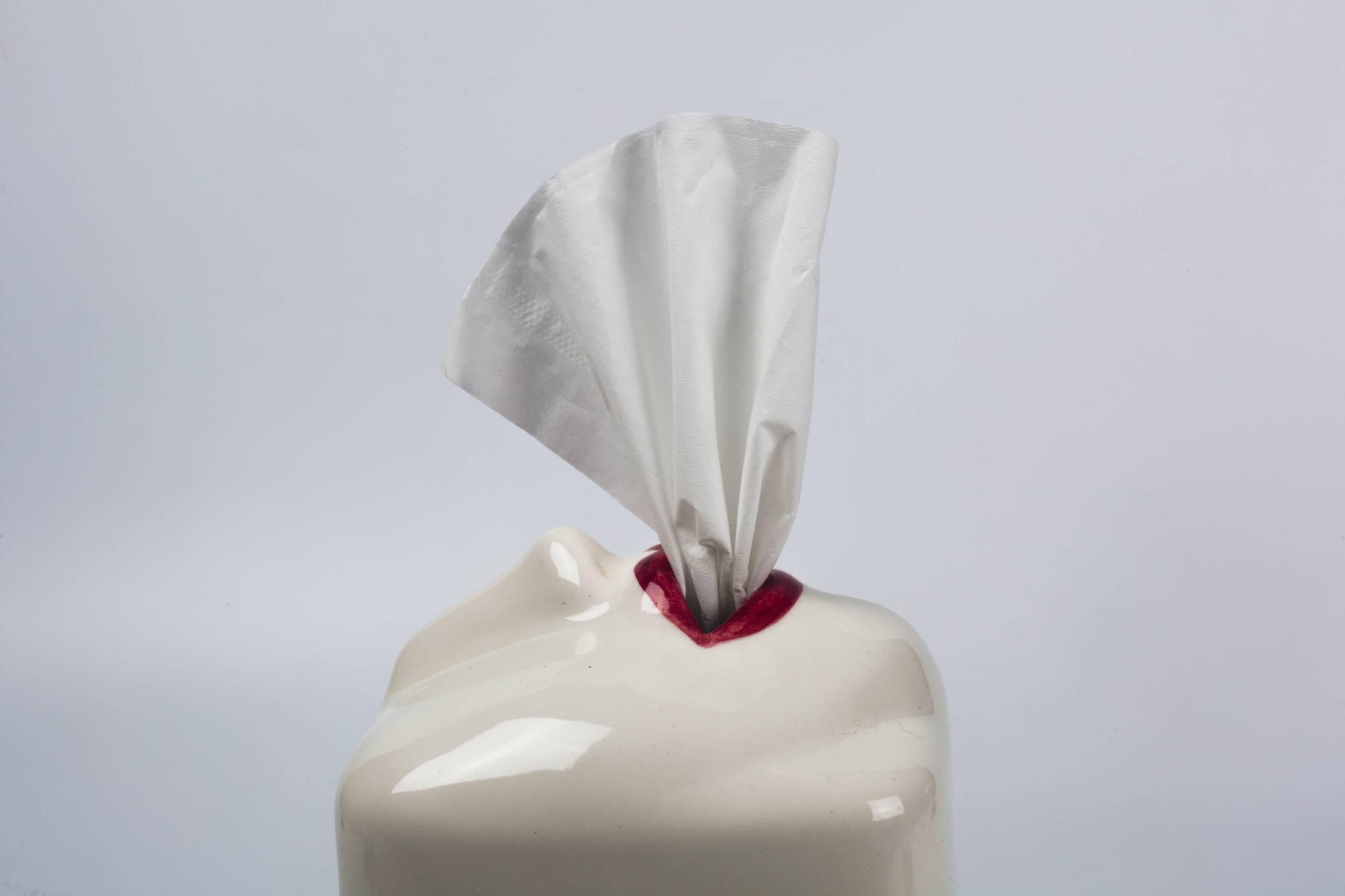 Ceramic White Tissue Box with Face and Mouth Ouverture at 1stDibs
