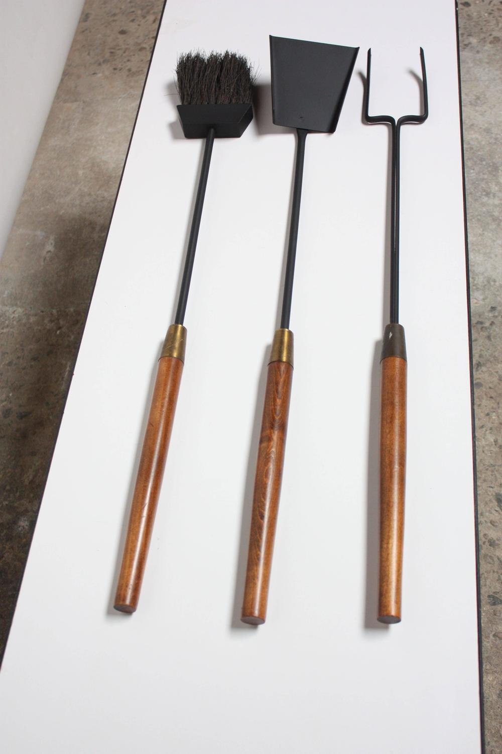 Mid-Century Modern Walnut Fire Tools at 1stdibs