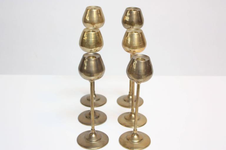 Set of Six Rosenthal Netter Brass Tulip Candlesticks For Sale at 1stDibs