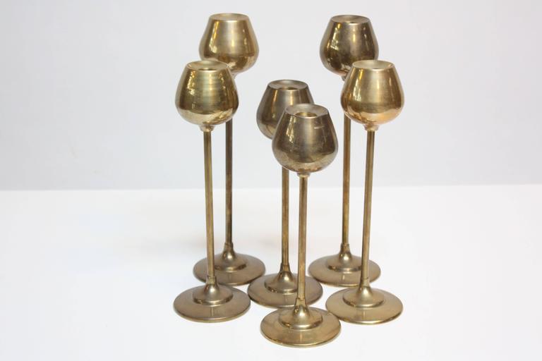 Set of Six Rosenthal Netter Brass Tulip Candlesticks For Sale at 1stDibs