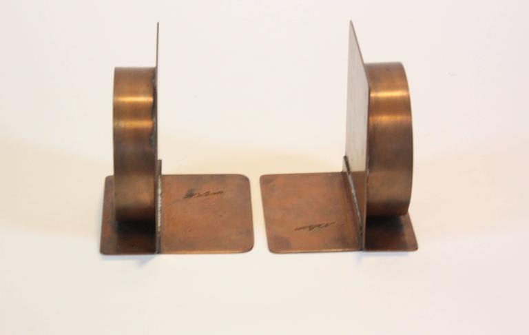 Mid-Century Modern Copper and Pewter Bookends Signed Nelson For Sale at ...
