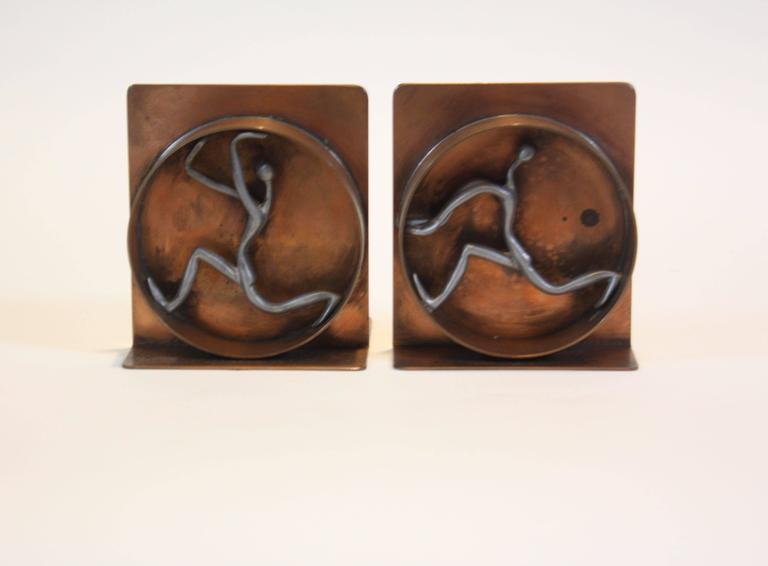 Mid-Century Modern Copper and Pewter Bookends Signed Nelson For Sale at ...