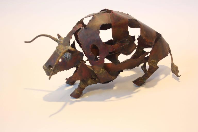 Torch-Cut Mixed Metal 'Bull' Sculpture at 1stDibs