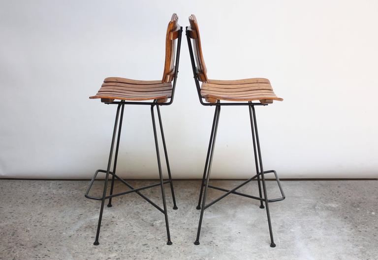 Pair of Iron and Birch-Slat Stools by Arthur Umanoff for Raymor For ...