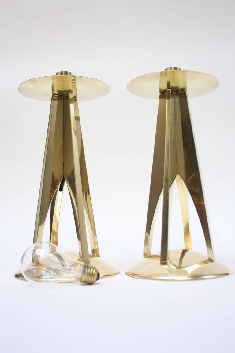 Pair of Large Mid-Century Modern Brass Candlesticks at 1stDibs