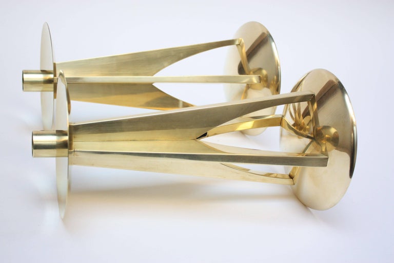 Pair of Large Mid-Century Modern Brass Candlesticks at 1stDibs